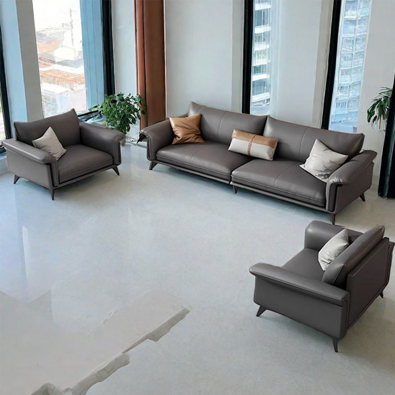 Behrouz 3 Piece Living Room Set Orren Ellis Body Fabric Dark Gray Top Grain Leather